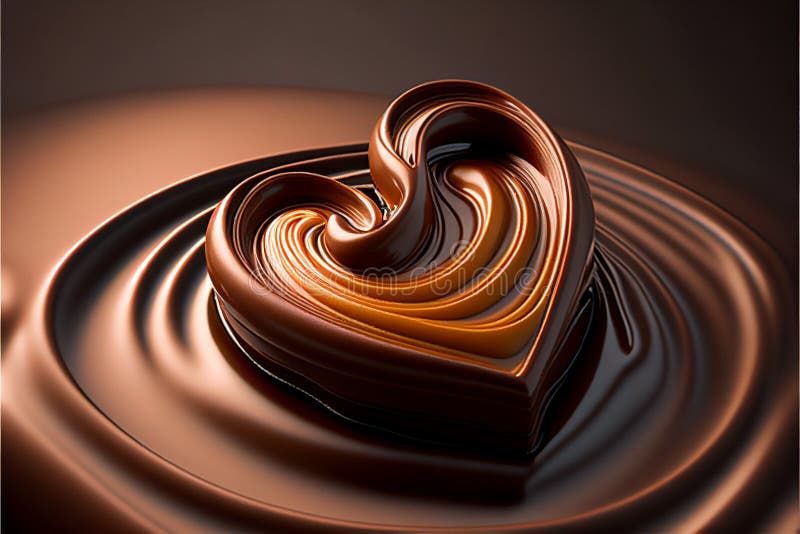 Chocolate Heart in Waves of Chocolate. AI Generated. Stock Illustration ...