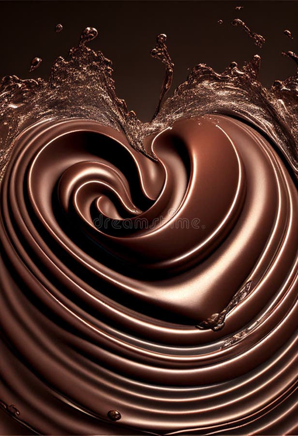 Chocolate Heart in Waves of Chocolate. AI Generated. Stock Illustration ...