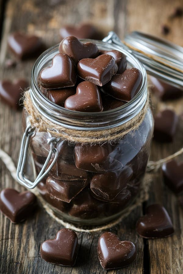 Chocolate Hearts in a Jar. Selective Focus Stock Photo - Image of love ...