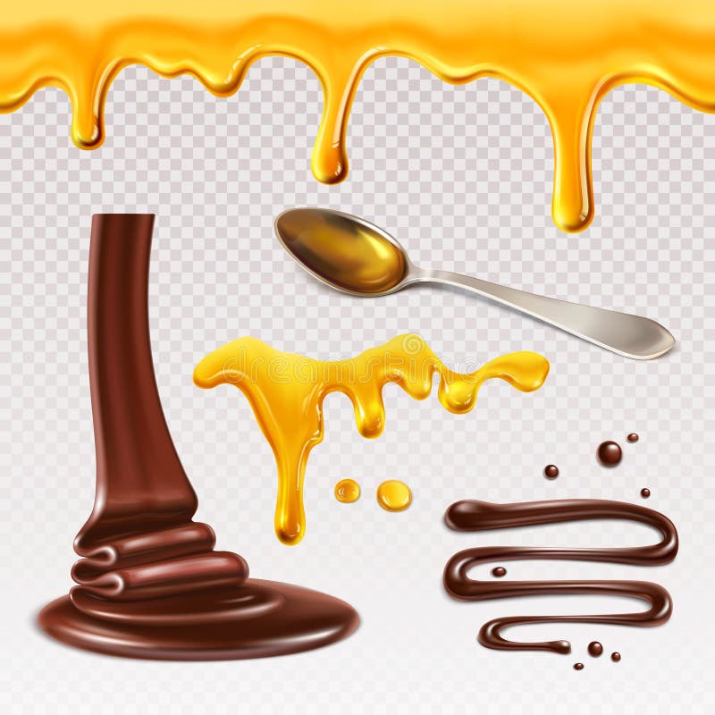 Chocolate and Honey Isolated on Transparent Background. Drops, Blots ...