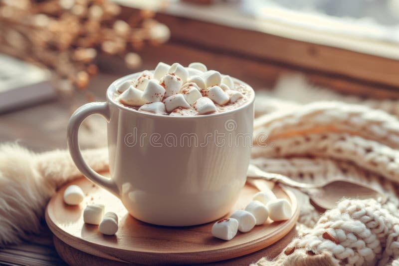 Chocolate Hot Cocoa in White Mug with Marshmallows. Generative AI Stock ...