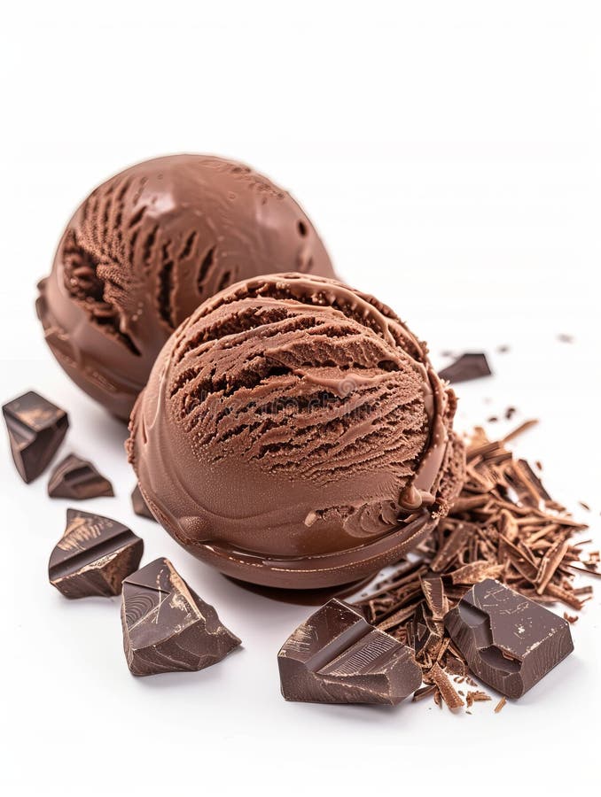 Chocolate Ice Cream Ball with Chocolate Pieces Isolated on White ... Chocolate Ice Cream Ball with Chocolate Pieces Isolated on White ...