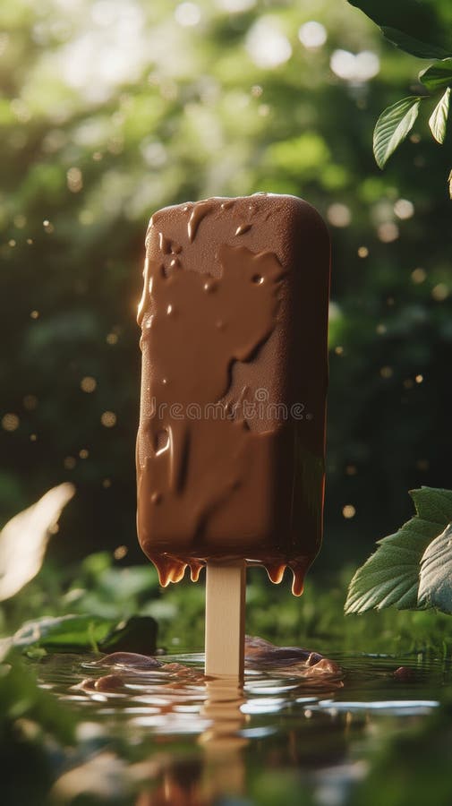 Chocolate Ice Cream Bar in Nature Setting, Close-up View. Refreshing ...