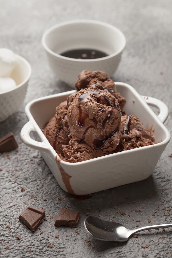 Chocolate Ice Cream. Ice Cream with Caramel Stock Photo - Image of ...