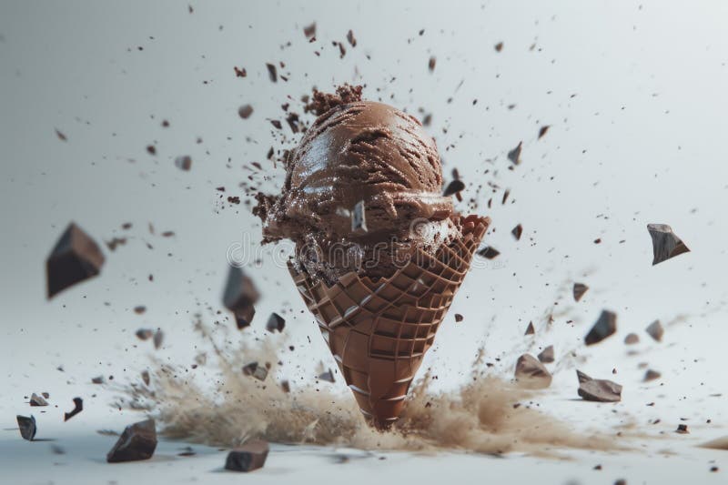 A Chocolate Ice Cream Cone is Being Smashed by a Rock Stock Photo ...