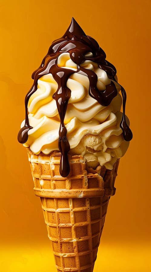 A Chocolate Ice Cream Cone with Chocolate Sauce Stock Photo - Image of ...