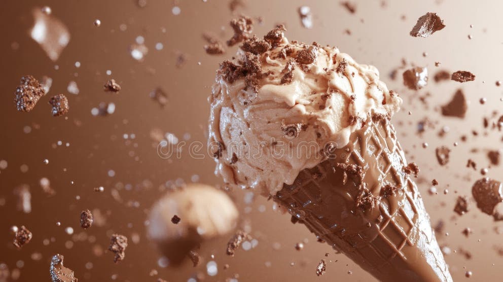 Chocolate Ice Cream Cone with Crumbs Explosion Stock Illustration ...