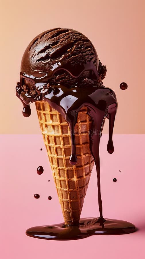A Chocolate Ice Cream Cone with Chocolate Dripping Stock Photo - Image ...