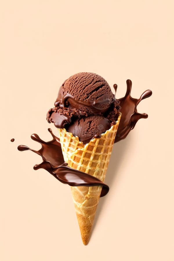 Chocolate Ice Cream Cone with Chocolate Drizzle Stock Image - Image of ...