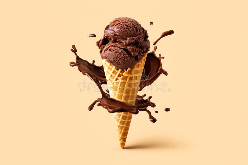 Chocolate Ice Cream Cone with a Chocolate Drizzle Stock Photo - Image ...