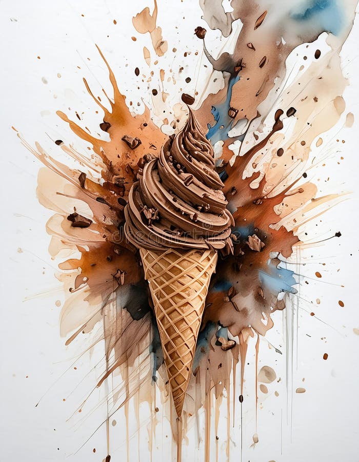 A Chocolate Ice Cream Cone Exploding with Flavor, Amid a Splash of ...