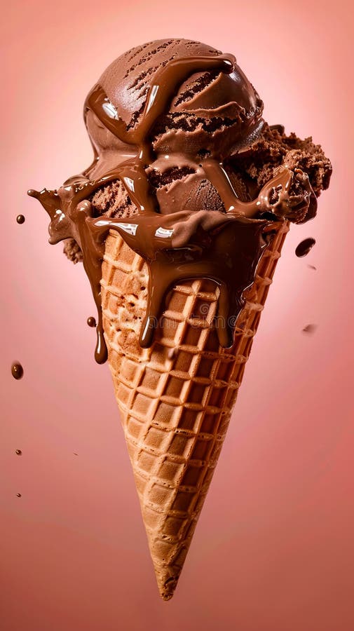 A Chocolate Ice Cream Cone with Chocolate Sauce Stock Photo - Image of ...