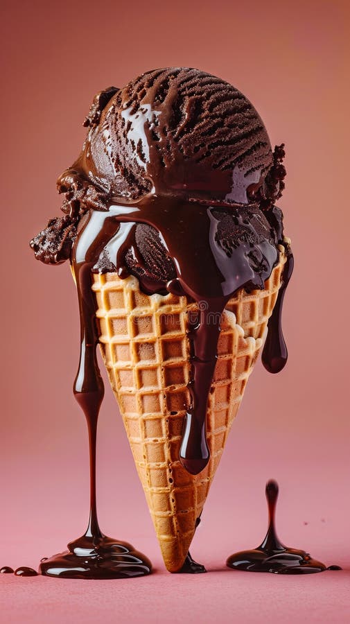 A Chocolate Ice Cream Cone with Chocolate Sauce Stock Photo - Image of ...