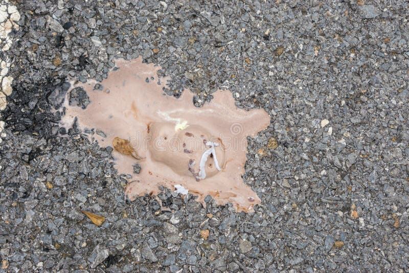 Chocolate Ice Cream Dropped Melt on Ground Stock Photo - Image of ...