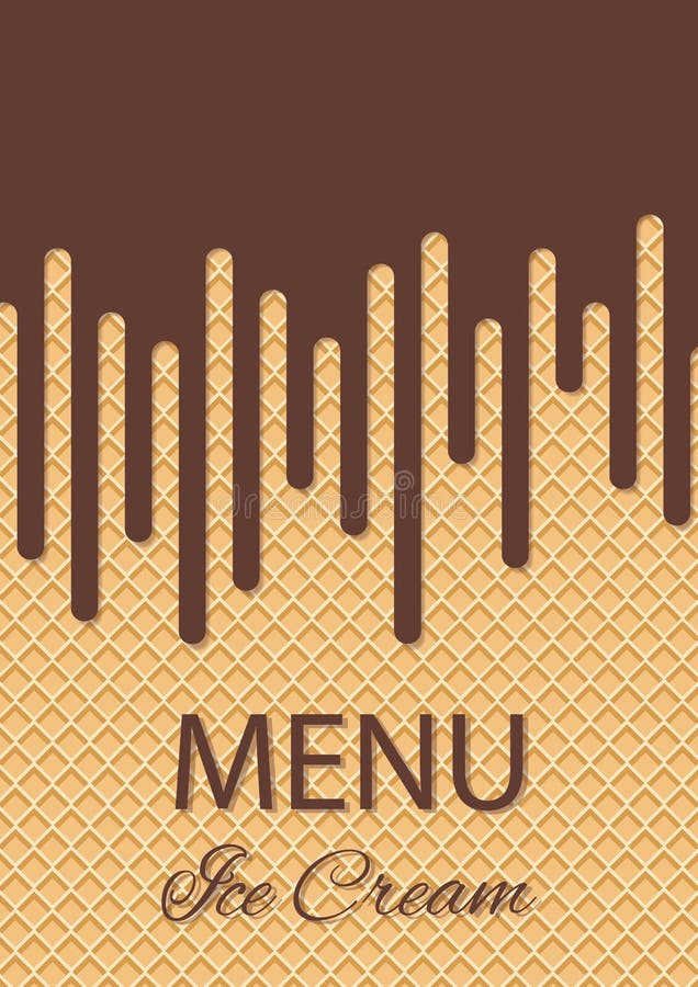 Chocolate Ice Cream Flowing Over Waffle Texture Background Cafe Menu