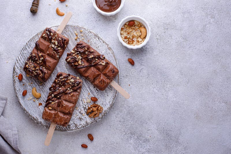 Chocolate Ice Cream Popsicle with Nut Stock Photo - Image of summer ...