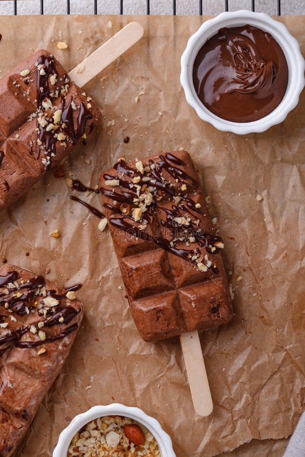 Chocolate Ice Cream Popsicle with Nut Stock Photo - Image of cold ...