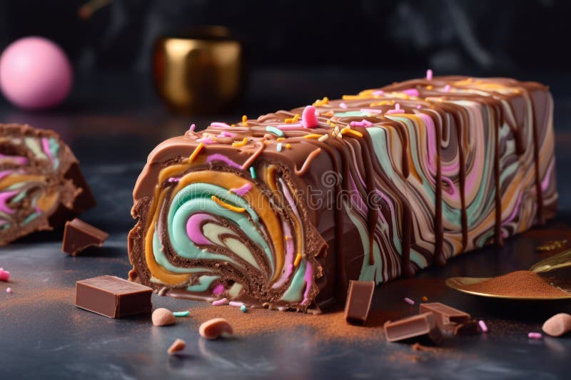 Chocolate Ice Cream Roll in Assorted Fruit Flavors Generative Ai Stock ...