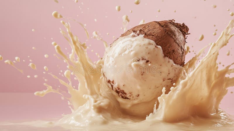 Chocolate Ice Cream Splash in Motion Against Pink Backdrop Stock Image ...