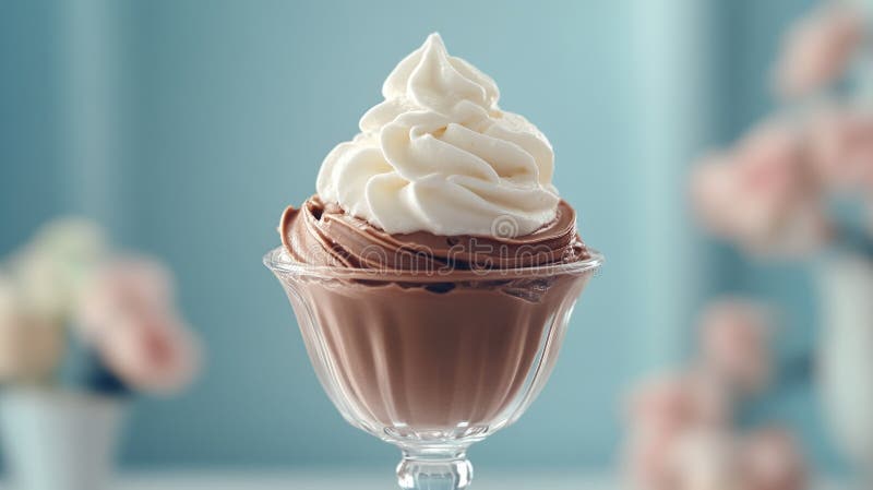 Chocolate Ice Cream with Whipped Cream in a Glass Cup. Stock Photo ...