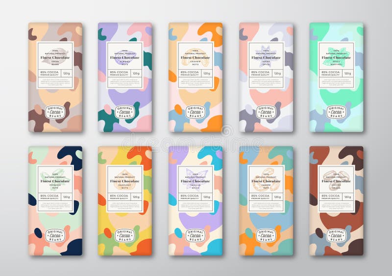Chocolate Label Template Set. Abstract Shapes Vector Packaging Design ...