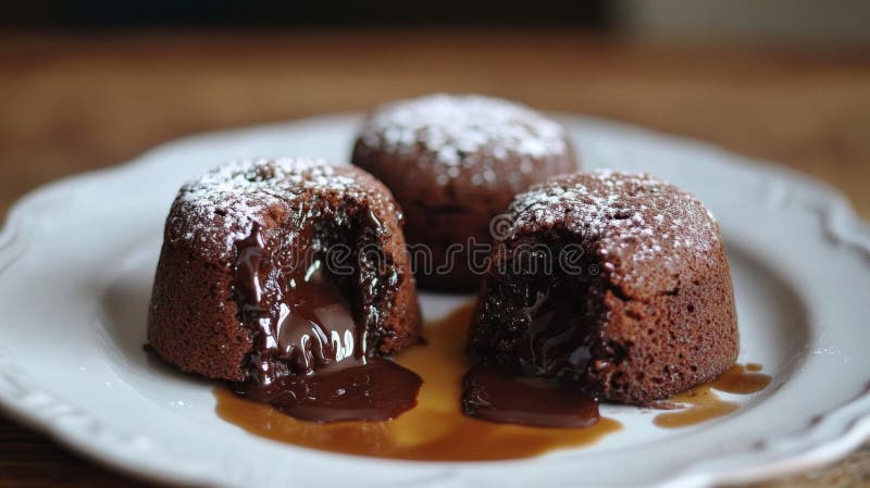 Chocolate Lava Cakes on White Plate Stock Illustration - Illustration ...