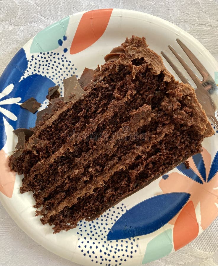 Chocolate Layer Cake on Paper Plate Stock Image - Image of breakfast ...
