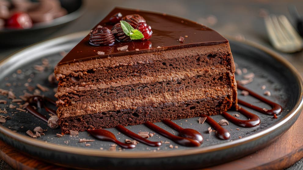 Chocolate Layer Cake on Plate Stock Photo - Image of sweet, indulgence ...
