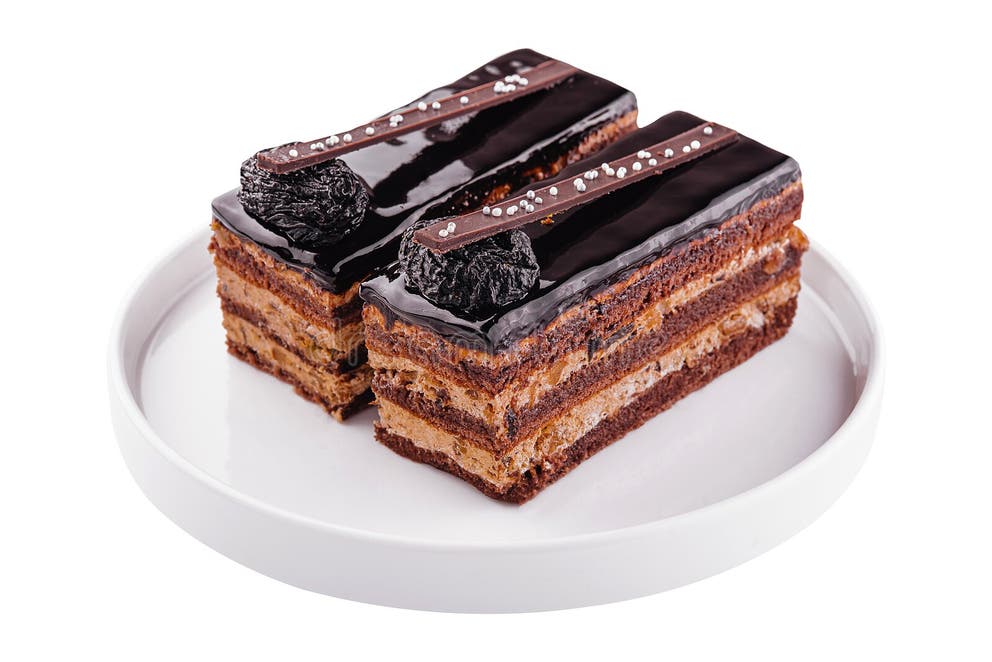 Chocolate Layered Cakes Slices on Plate Stock Image - Image of fresh ...