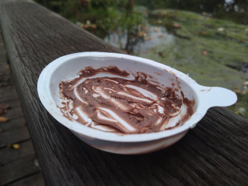 The Chocolate Left on a Plastic Stock Photo - Image of cake, food ...