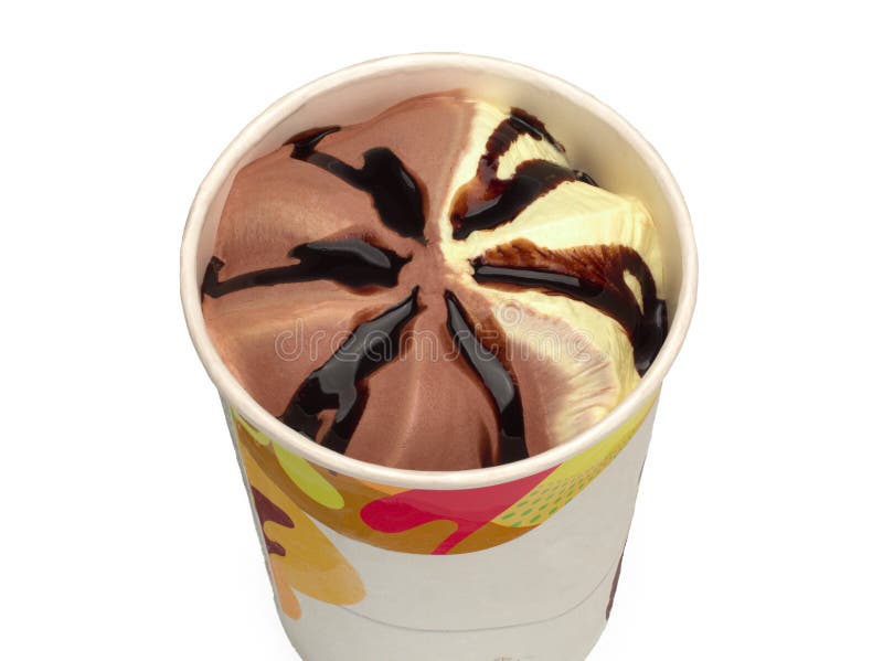 Chocolate Lemon Ice Cream with Chocolate Sauce on White Bsckground ...