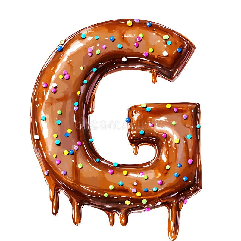 Chocolate Letter G with Sprinkles and Drips Stock Illustration ...