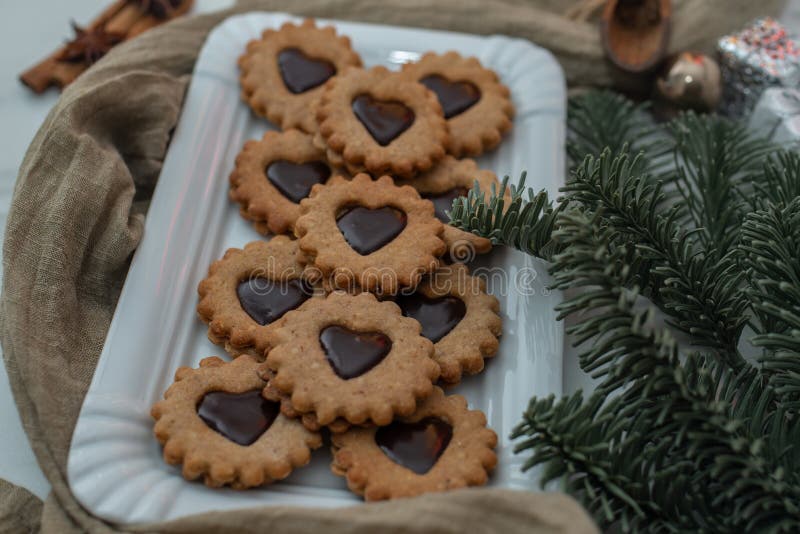 Chocolate Linzer Cookies, Typical German Christmas Cookies Stock Photo ...