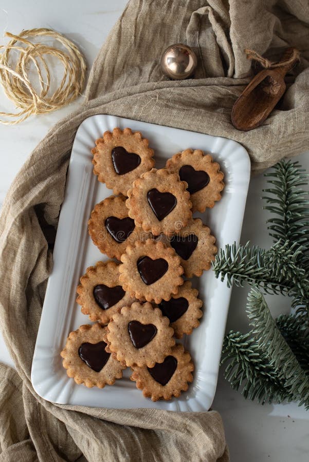Chocolate Linzer Cookies, Typical German Christmas Cookies Stock Photo ...