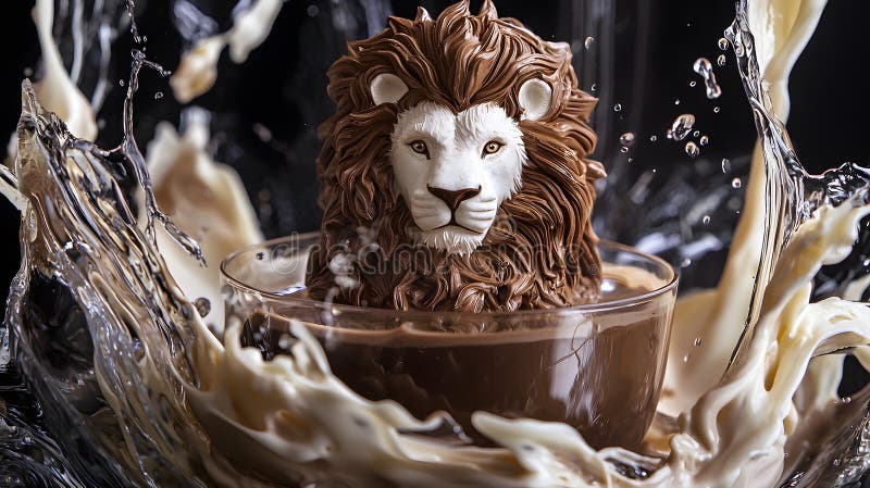 Chocolate Lion Splashing in Coffee Studio Food Art Dynamic Close-up ...