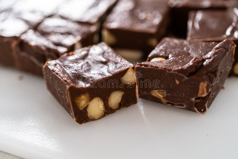 Chocolate macadamia fudge stock photo. Image of fudge - 280239688
