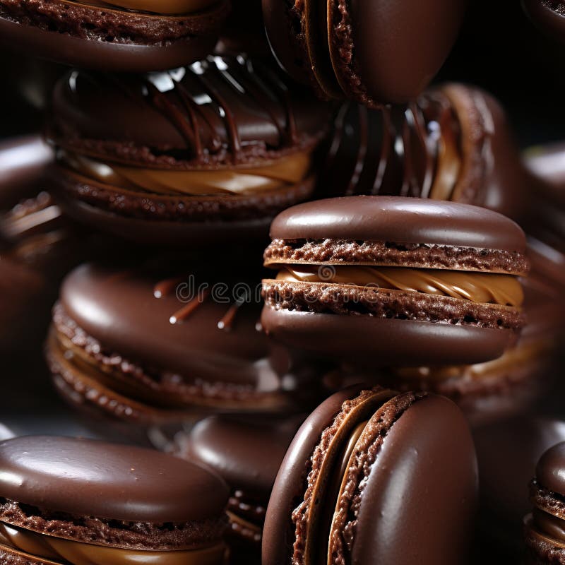 Chocolate Macarons Stack, Background for Sweet Treats or Dessert ...