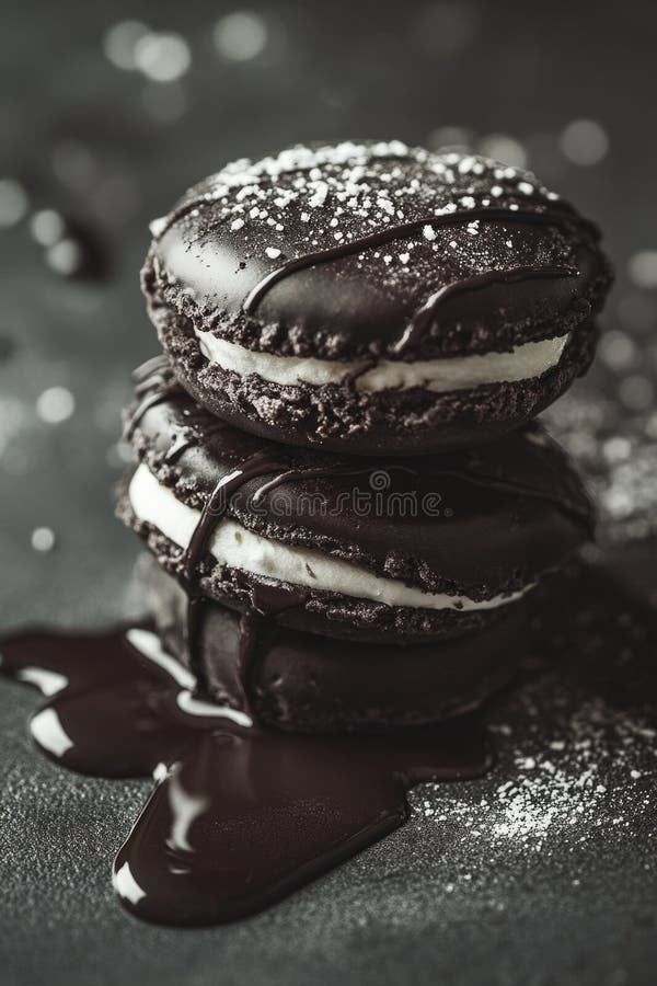 Chocolate Macarons on Table Stock Photo - Image of baking, dessert ...