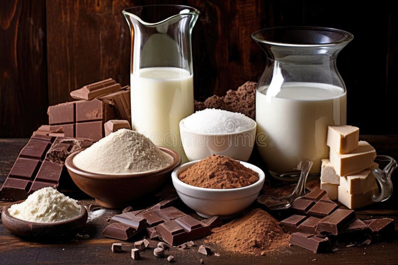 Chocolate Making Ingredients: Cocoa, Sugar, and Milk Powder Stock ...