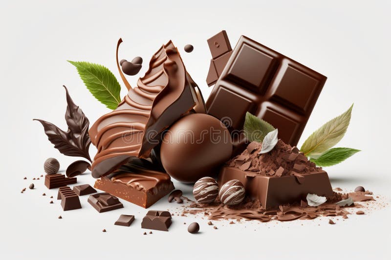 Chocolate and Many Chocolate Pieces Isolated on White Background, Sweet ...