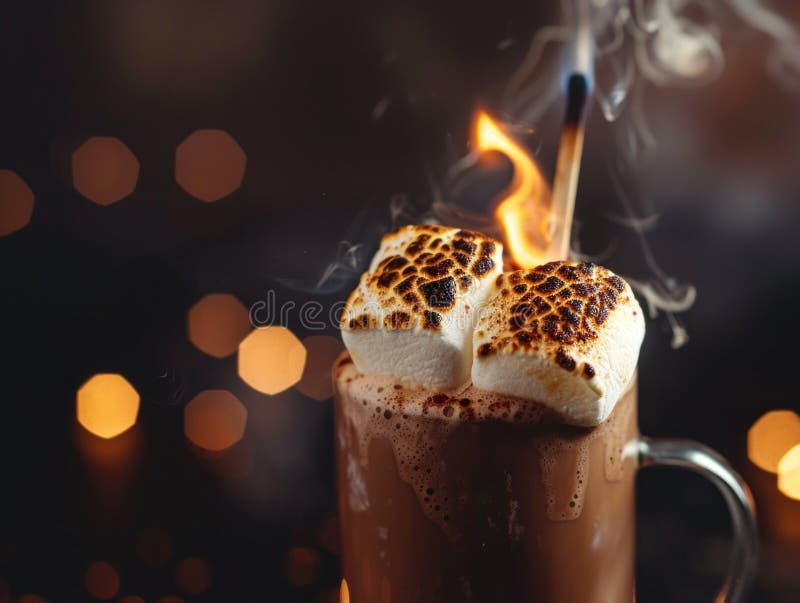 Chocolate Marshmallow Hot Cocoa Stock Photo - Image of food, fire ...