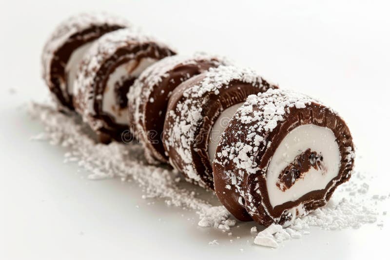 Chocolate Marshmallow Roll Covered with Powdered Sugar on White ...