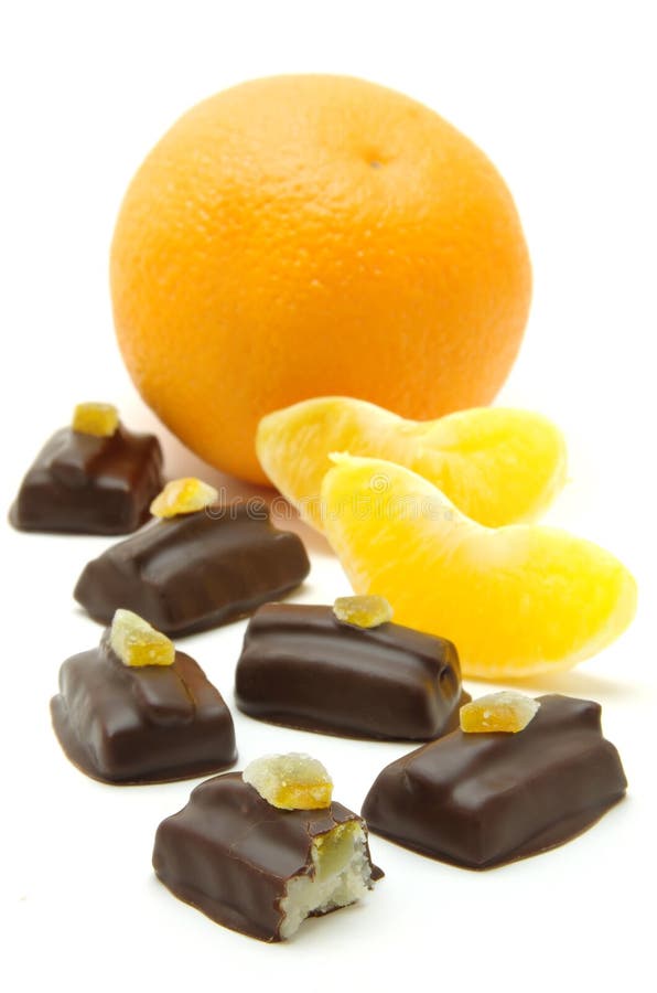 Chocolate and Marzipan Sweets with Orange. Stock Image - Image of ...