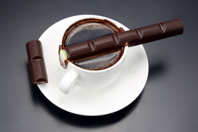 Chocolate Melted on White Hot Cup with Black Coffee Stock Image - Image ...
