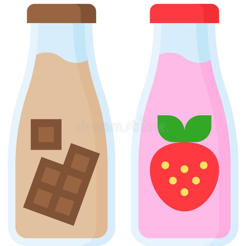 Chocolate Milk Bottle and Strawberry Milk Bottle Icon Stock Vector ...
