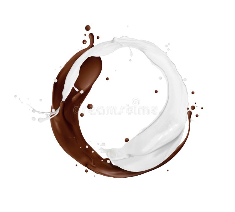 Chocolate and Milk Splashes Arranged in a Circle on a White Background ...