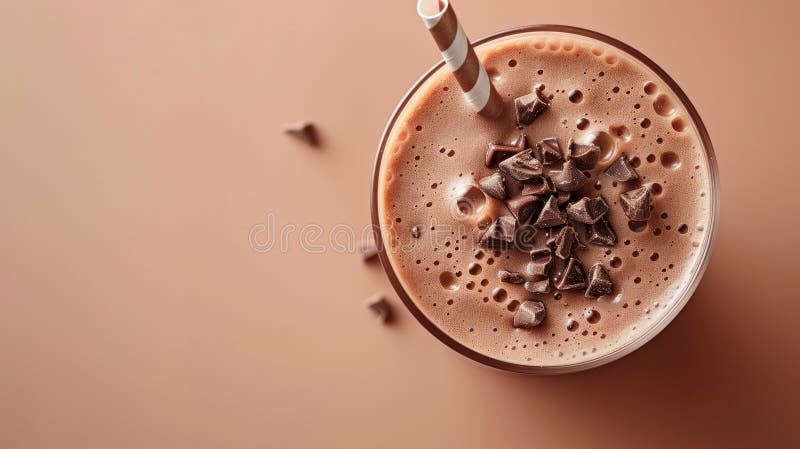 Chocolate Milkshake with Chocolate Chips and Striped Straw. Stock Image ...