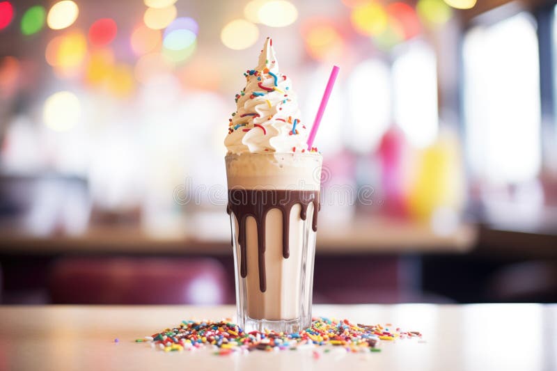 Chocolate Milkshake with Sprinkles on a Diner Counter Stock Image ...