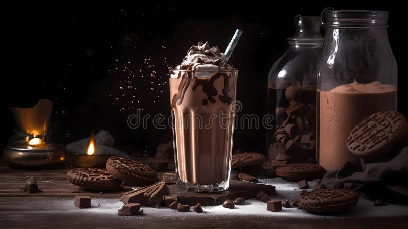 Chocolate Milkshake with Whipped Cream and Dark Chocolate Pieces on a ...