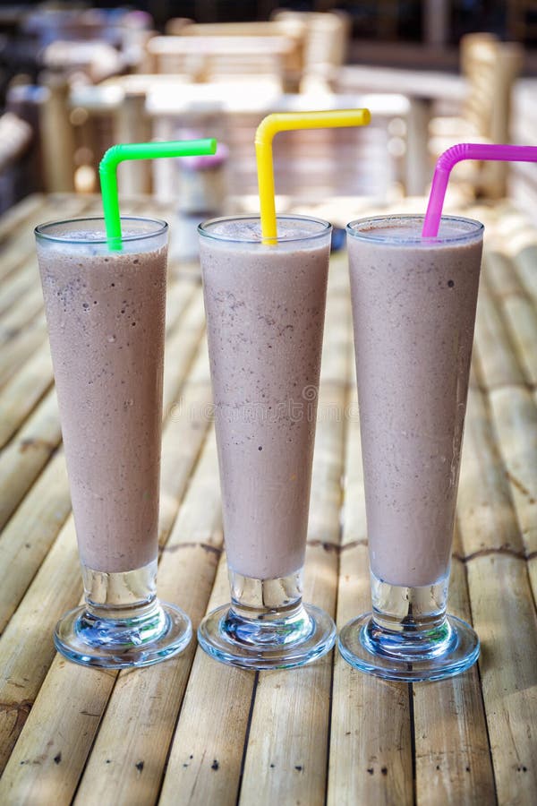 Chocolate Milkshakes on Bamboo Table Stock Photo - Image of travel ...